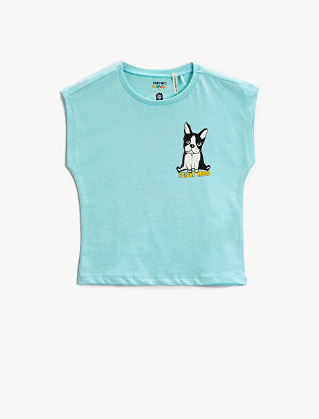 Koton Kız Çocuk Sırtı Hayvan Figürü Baskılı Tişört Bisiklet Yaka Pamuklu