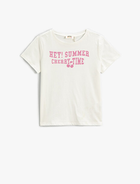 Koton Kız Çocuk Slogan Baskılı Tişört Kısa Kollu Bisiklet Yaka Pamuklu
