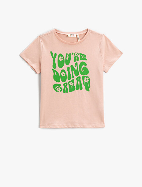 Koton Kız Çocuk Slogan Baskılı Tişört Kısa Kollu Bisiklet Yaka Pamuklu