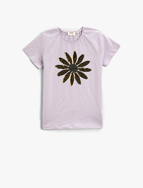 Koton Kız Çocuk Çiçek Desenli Pul Payetli Kısa Kollu Bisiklet Yaka Tişört Pamuklu Koton Kız Çocuk Çiçek Desenli Pul Payetli Kısa Kollu Bisiklet Yaka Tişört Pamuklu