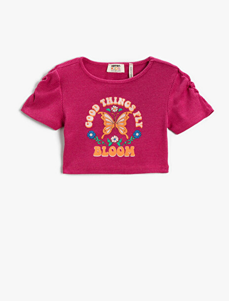 Koton Kız Çocuk Crop Tişört Kelebek Baskılı Kısa Kollu Bisiklet Yaka Koton Kız Çocuk Crop Tişört Kelebek Baskılı Kısa Kollu Bisiklet Yaka