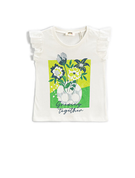 Koton Kız Çocuk Çiçek Baskılı Tişört Kelebek Kollu Bisiklet Yaka Pamuklu Koton Kız Çocuk Çiçek Baskılı Tişört Kelebek Kollu Bisiklet Yaka Pamuklu