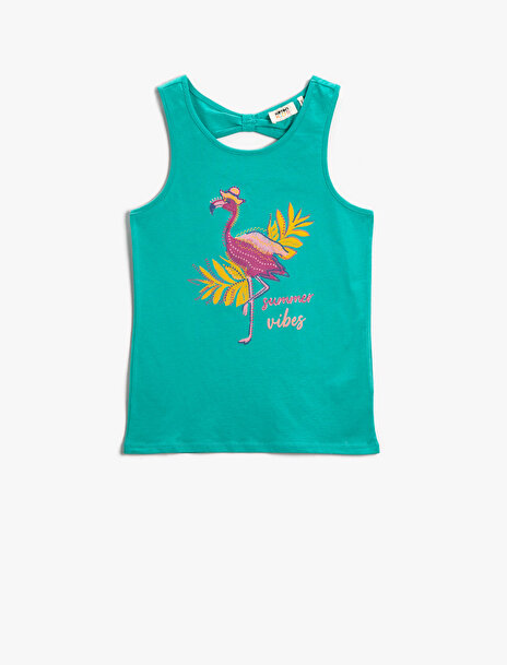 Koton Kız Çocuk Flamingo İşlemeli Atlet Sırtı Pencere Detaylı Pamuklu