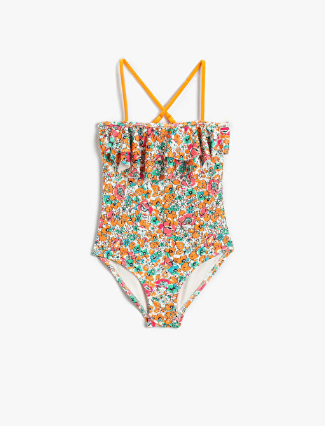 Koton Kız Çocuk Çiçek Baskılı Fırfırlı Mayo