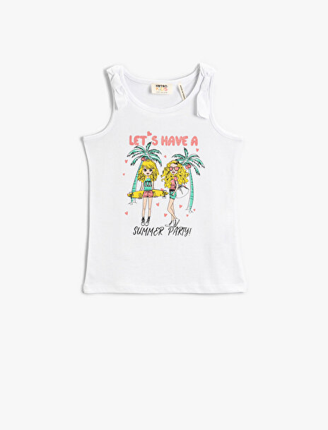 Koton Kız Çocuk Baskılı Atlet Fiyonk Detaylı Bisiklet Yaka Pamuklu