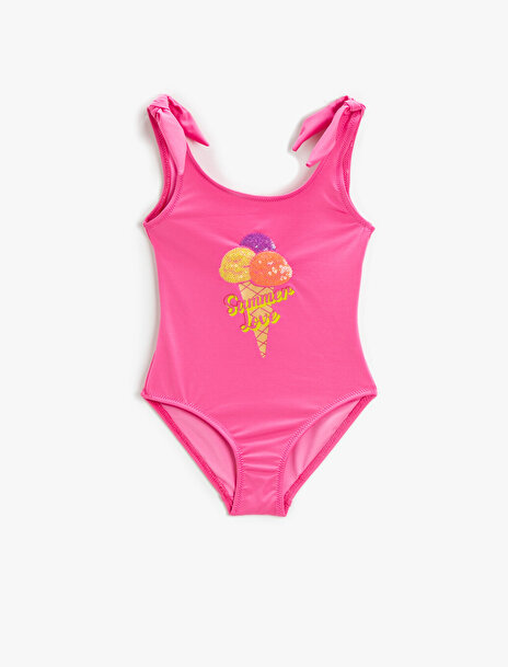 Koton Kız Çocuk Mayo Baskılı Kalın Askılı U Yaka