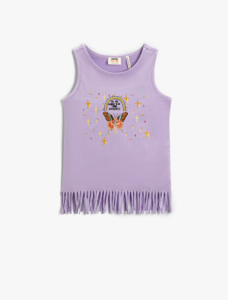 Koton Kız Çocuk Kelebek Baskılı Püsküllü Atlet Bisiklet Yaka Pamuklu