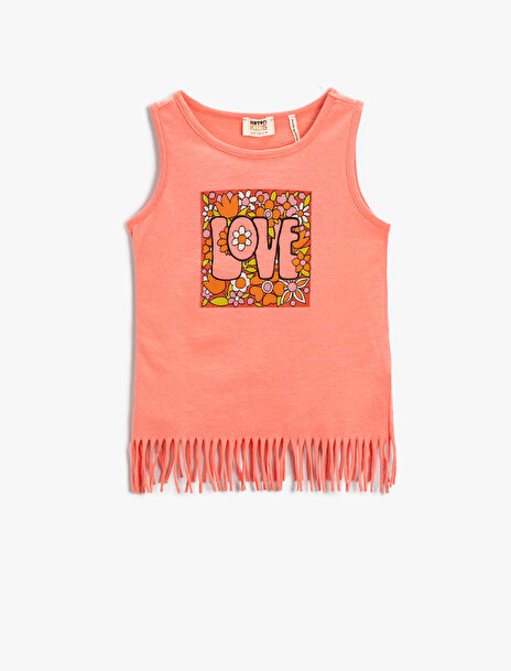 Koton Kız Çocuk Baskılı Bisiklet Yaka Püsküllü Atlet