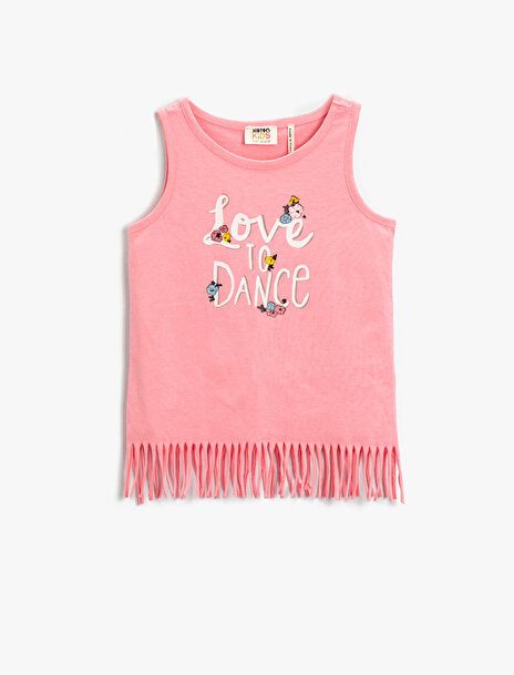 Koton Kız Çocuk Baskılı Bisiklet Yaka Püsküllü Atlet