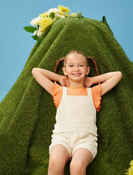 Koton Kız Çocuk Fırfırlı Kolsuz Crop Üst Ribanalı Pamuklu