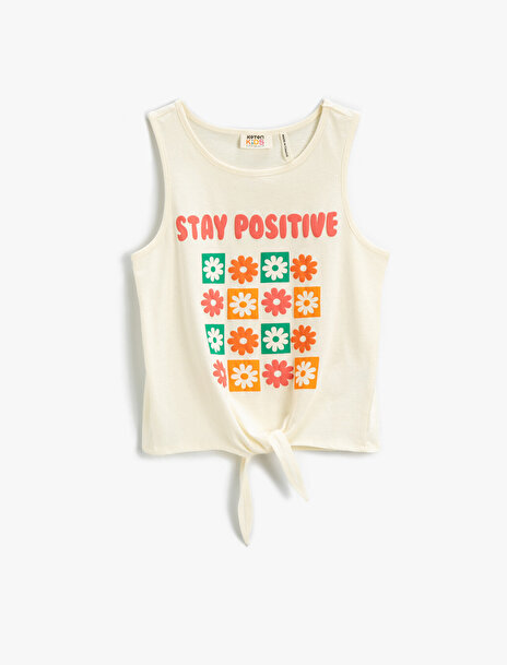 Koton Kız Çocuk Baskılı Bisiklet Yaka Üst Belden Bağlamalı Kolsuz Pamuklu