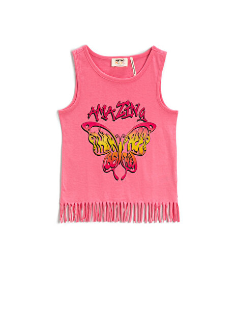 Koton Kız Çocuk Kelebek Baskılı Püsküllü Atlet Bisiklet Yaka Pamuklu