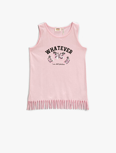 Koton Kız Çocuk Püsküllü Atlet Baskılı Pullu Payetli Bisiklet Yaka Pamuklu Koton Kız Çocuk Püsküllü Atlet Baskılı Pullu Payetli Bisiklet Yaka Pamuklu