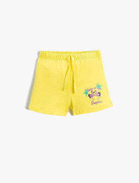 Koton Kız Çocuk Flamingo Baskılı Şort Pamuklu Beli Bağcıklı