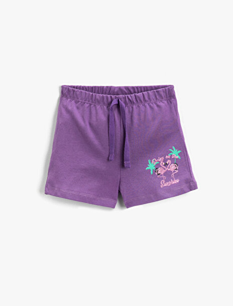 Koton Kız Çocuk Flamingo Baskılı Şort Pamuklu Beli Bağcıklı