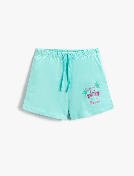 Koton Kız Çocuk Flamingo Baskılı Şort Pamuklu Beli Bağcıklı