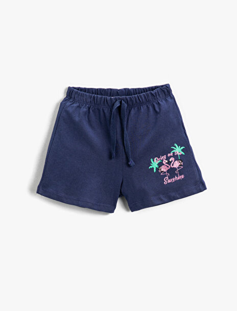 Koton Kız Çocuk Flamingo Baskılı Şort Pamuklu Beli Bağcıklı