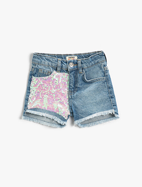 Koton Kız Çocuk Pullu Payetli Mini Kot Şort Pamuklu Koton Kız Çocuk Pullu Payetli Mini Kot Şort Pamuklu