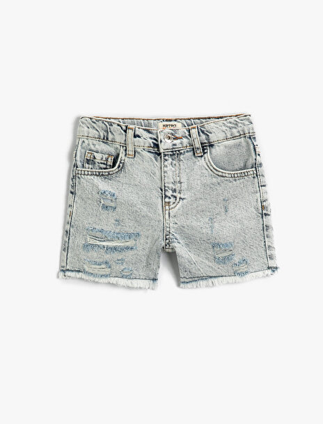 Koton Kız Çocuk Yırtık Detaylı Mini Kot Şort Pamuklu