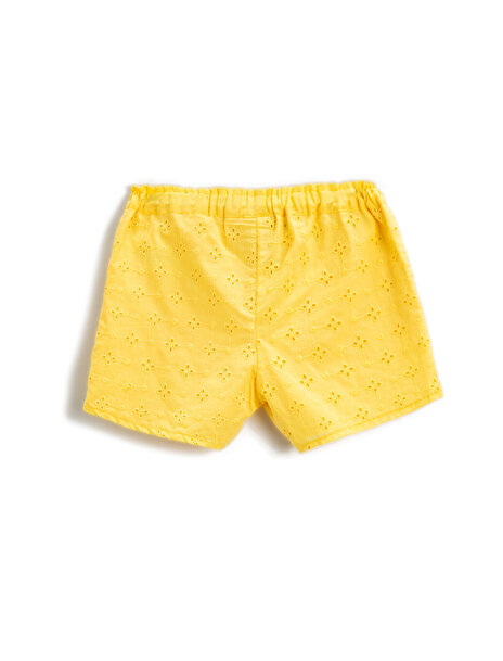 Koton Kız Çocuk Şort Fisto İşlemeli Beli Lastikli Pamuklu