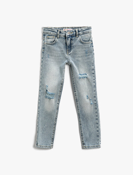 Koton Kız Çocuk Uzun Dar Paça Destroyed Kot Pantolon Pamuklu