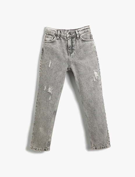 Koton Kız Çocuk Destroylu Mom Fit Kot Pantolon Pamuklu