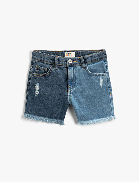 Koton Kız Çocuk Destroylu Mini Kot Şort Pamuklu