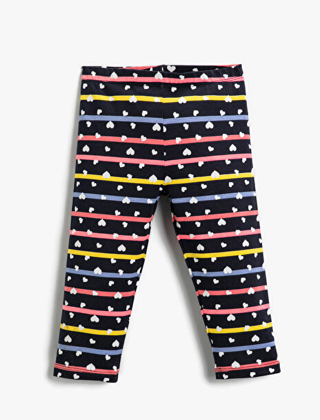 Koton Kız Çocuk Kalp Baskılı Çizgili Tayt Pamuklu