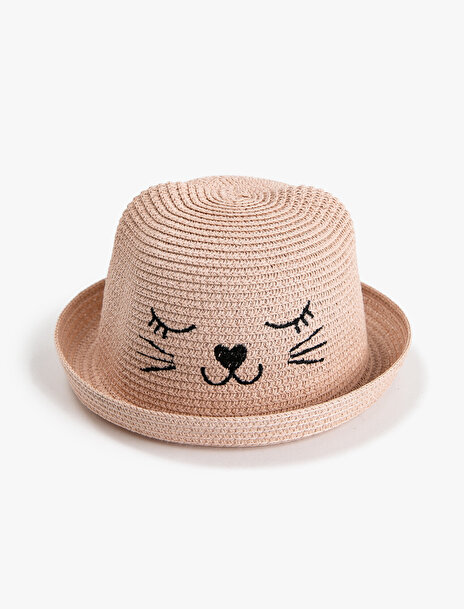 Koton Kız Çocuk Hasır Şapka Kedi İşlemeli