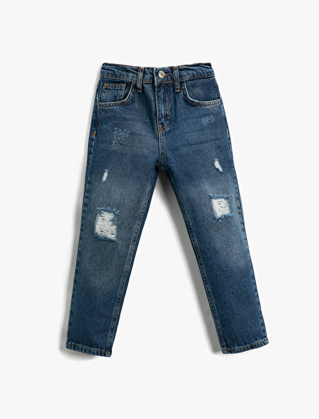 Koton Kız Çocuk Destroylu Slim Fit Kot Pantolon Pamuklu