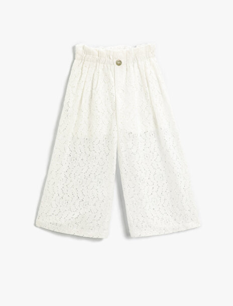Koton Kız Çocuk Dantelli Geniş Paça Pantolon Pamuklu İç Astarlı