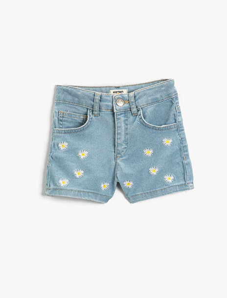 Koton Kız Çocuk Papatya İşlemeli Kot Şort
