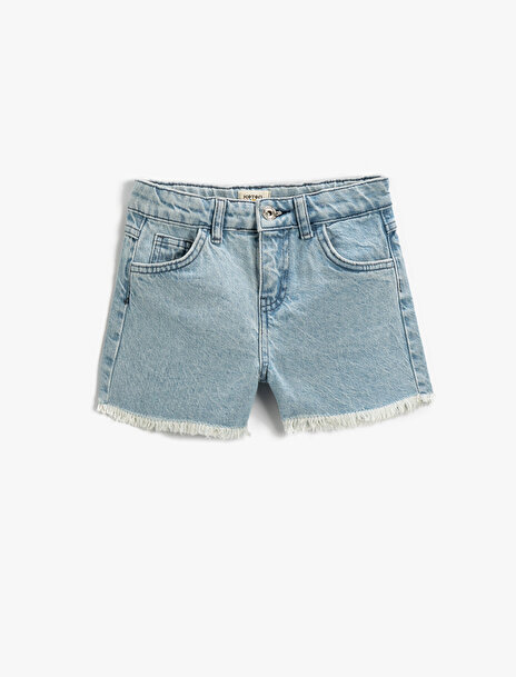 Koton Kız Çocuk Kot Şort Pamuklu Cepli Diz Üstü