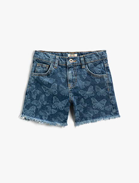 Koton Kız Çocuk Kelebek Desenli Kot Şort Pamuklu
