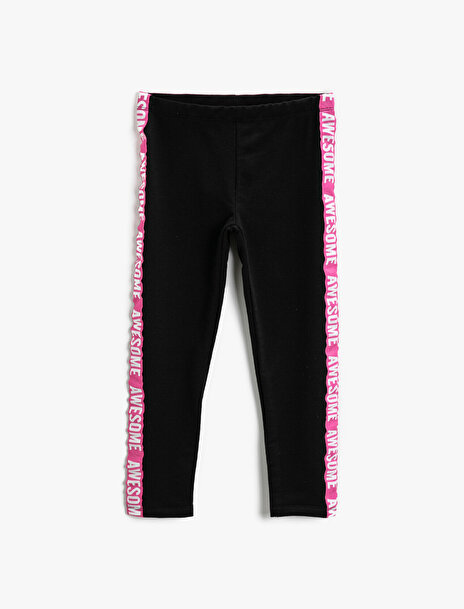 Koton Kız Çocuk Slogan Baskılı Şeritli Tayt