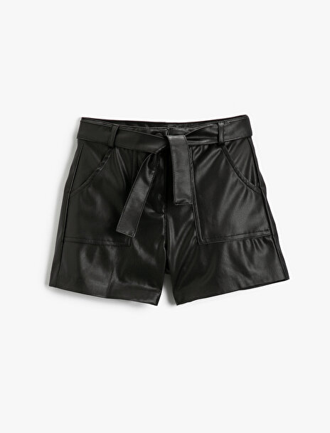 Koton Kız Çocuk Suni Deri Görünümlü Kemer Detaylı Cepli Şort