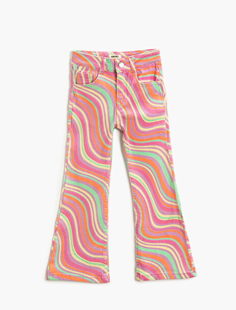 Koton Kız Çocuk Desenli İspanyol Paça Pantolon Pamuklu