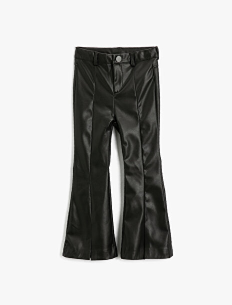 Koton Kız Çocuk Suni Deri Görünümlü İspanyol Paça Dikiş Detaylı Pantolon