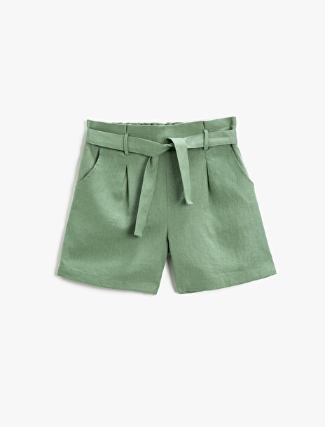 Koton Kız Çocuk Keten Şort Kemer Detaylı Cepli