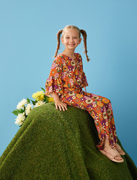 Koton Kız Çocuk Çiçekli İspanyol Paça Pantolon