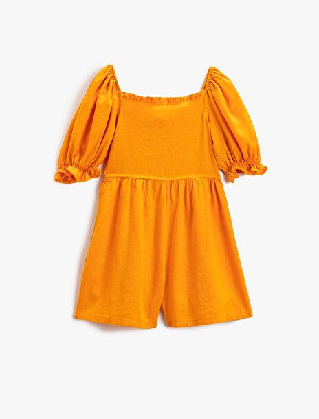 Koton Kız Çocuk Keten Karışımlı Şort Tulum Kısa Balon Kollu