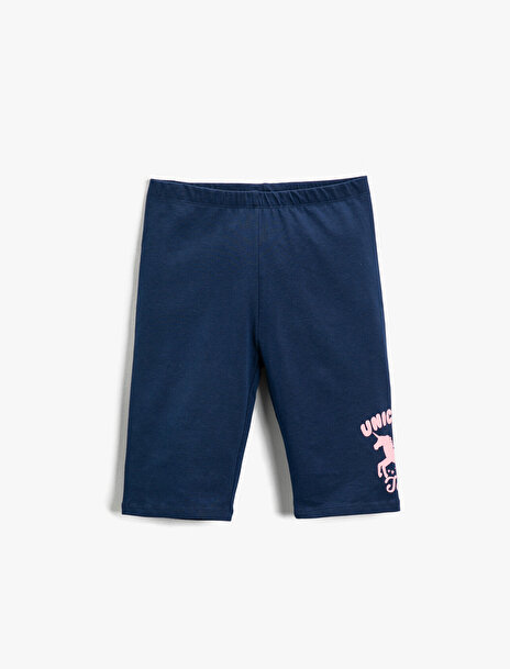 Koton Kız Çocuk Unicorn Baskılı Beli Lastikli Diz Üstü Tayt Pamuklu