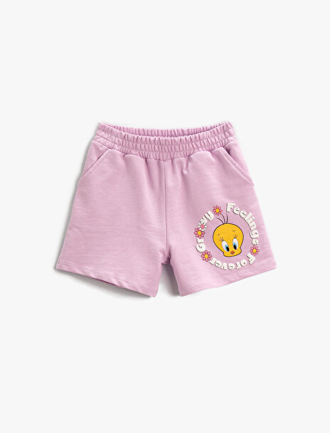 Koton Kız Çocuk Tweety Baskılı Şort Lisanslı Beli Lastikli Pamuklu