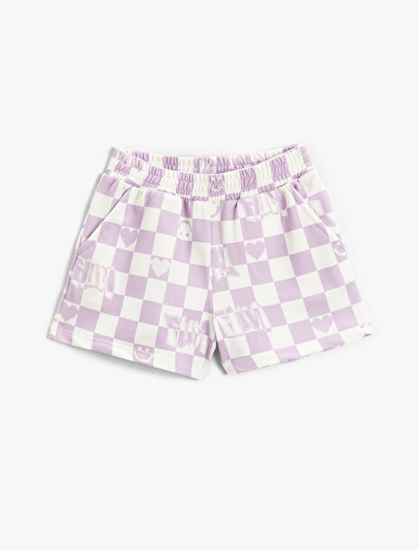 Koton Kız Çocuk Beli Lastikli Ekose Şort Kısa Cepli Pamuklu