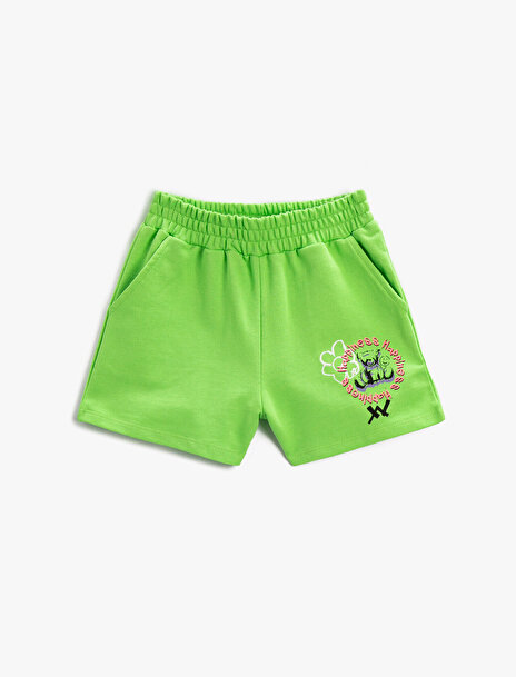 Koton Kız Çocuk Beli Lastikli Şort Cepli Baskılı Pamuklu