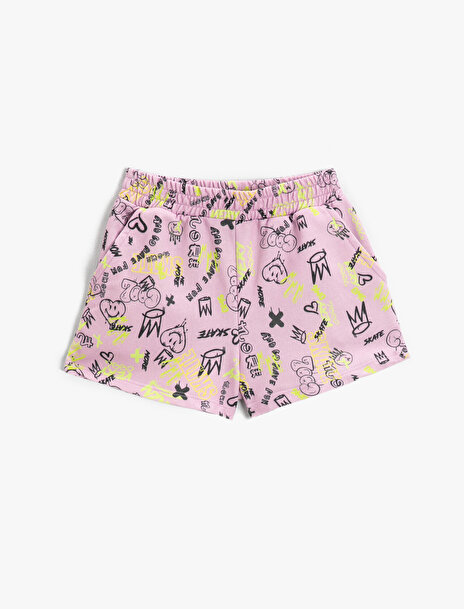 Koton Kız Çocuk Beli Lastikli Desenli Şort Kısa Cepli Pamuklu