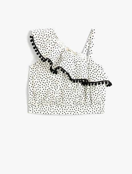 Koton Kız Çocuk Tek Omzu Fırfırlı Crop Puantiyeli Bluz Pamuklu Koton Kız Çocuk Tek Omzu Fırfırlı Crop Puantiyeli Bluz Pamuklu