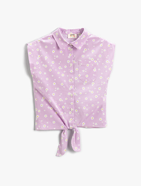 Koton Kız Çocuk Çiçekli Gömlek Kolsuz Belden Bağlamalı Cepli Pamuklu