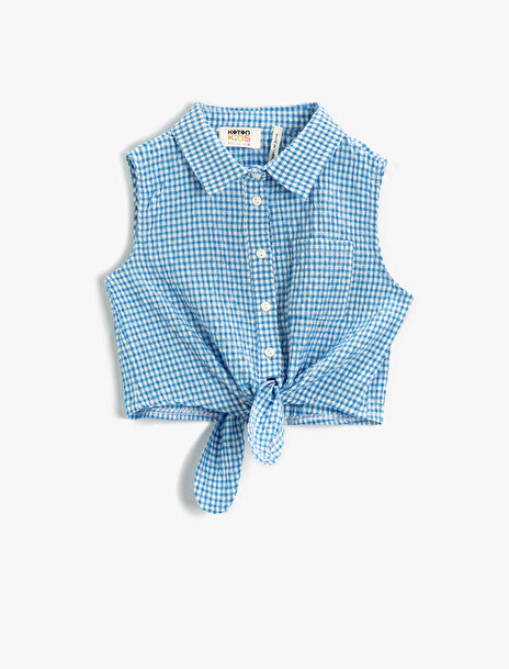 Koton Kız Çocuk Bağlama Detaylı Kareli Gömlek Kolsuz