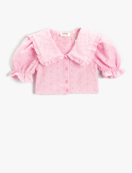 Koton Kız Çocuk Crop Bluz Bebe Yaka Balon Kollu İşleme Detaylı Pamuklu Koton Kız Çocuk Crop Bluz Bebe Yaka Balon Kollu İşleme Detaylı Pamuklu